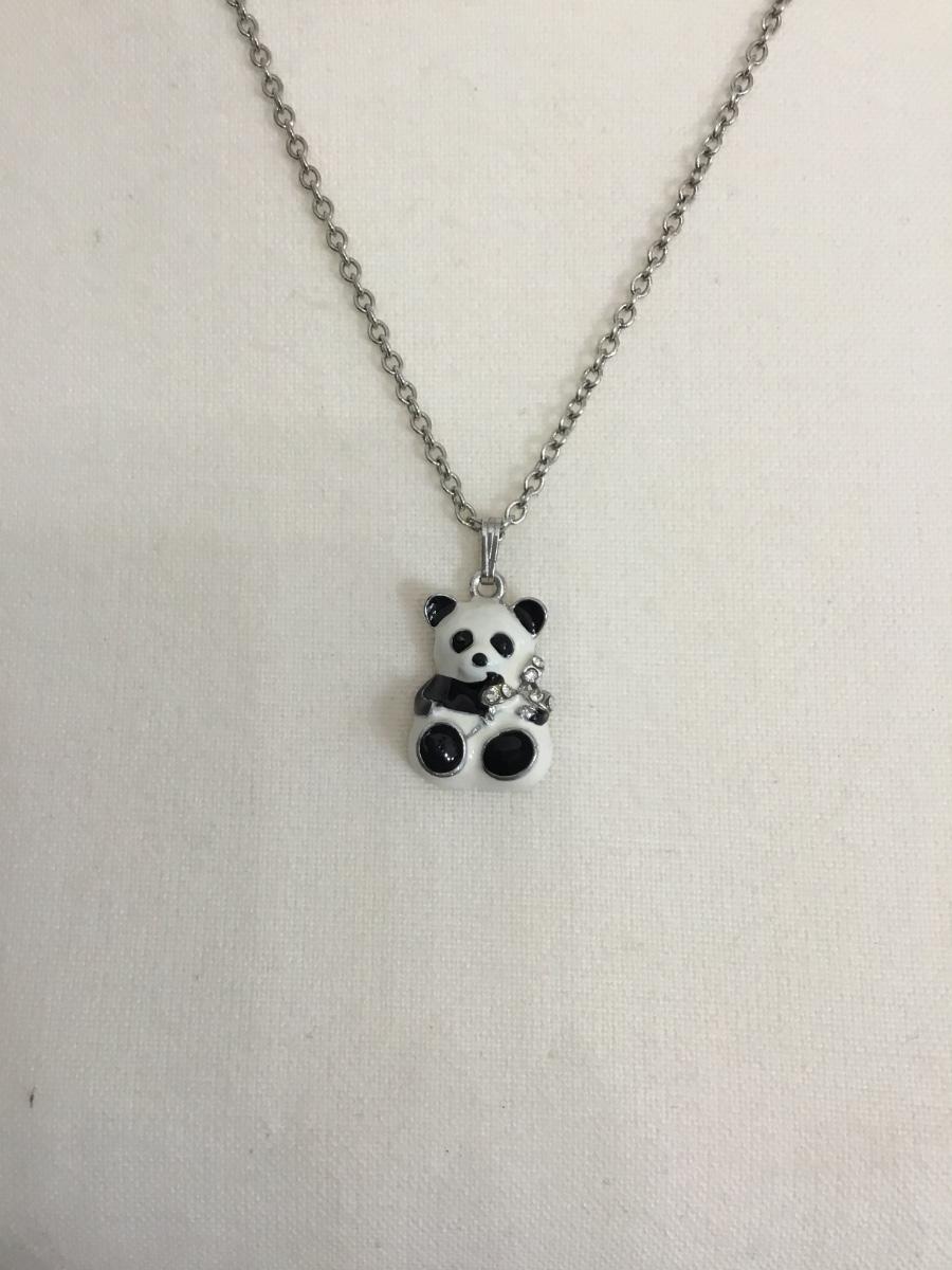 Super cute, silver tone chain cute enamel panda bear, pendant ...