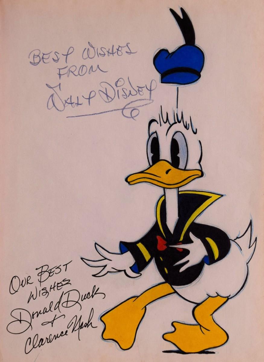 Donald Duck sketch signed by Walt Disney & Clarence Nash | EstateSales.org