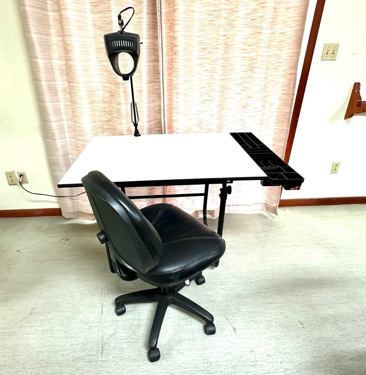 Adjustable Drafting Table with Lighted Magnifier and Chair ...