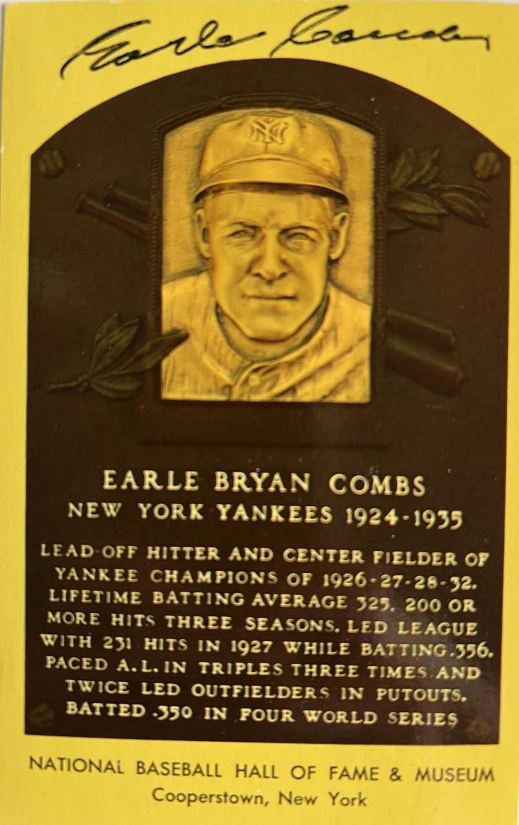 Earle Combs signed HOF postcard | EstateSales.org