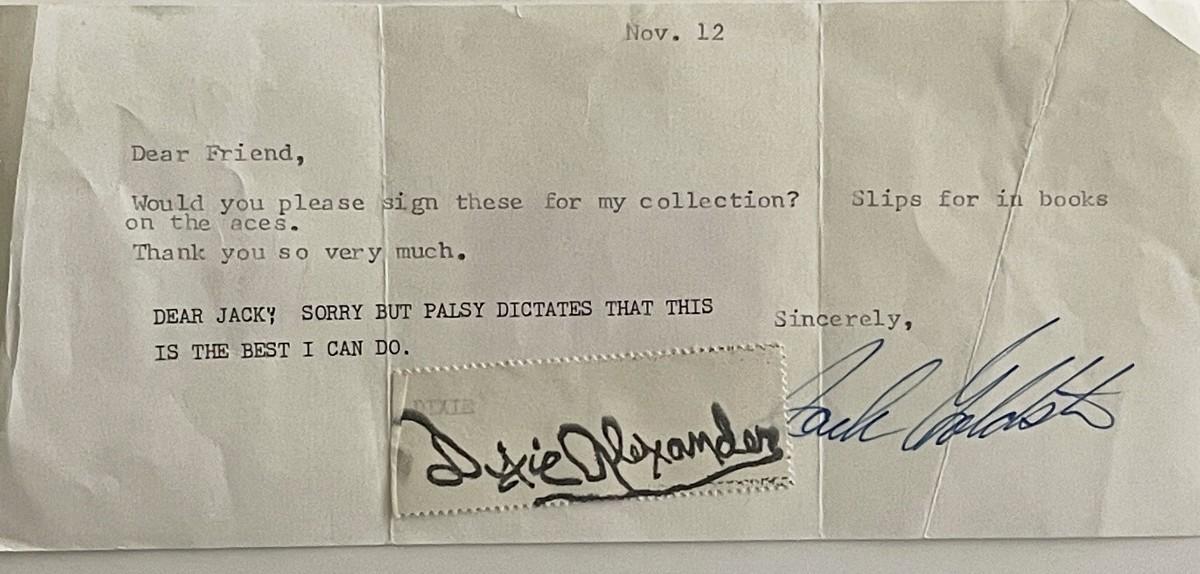 Dixie Alexander signed note | EstateSales.org