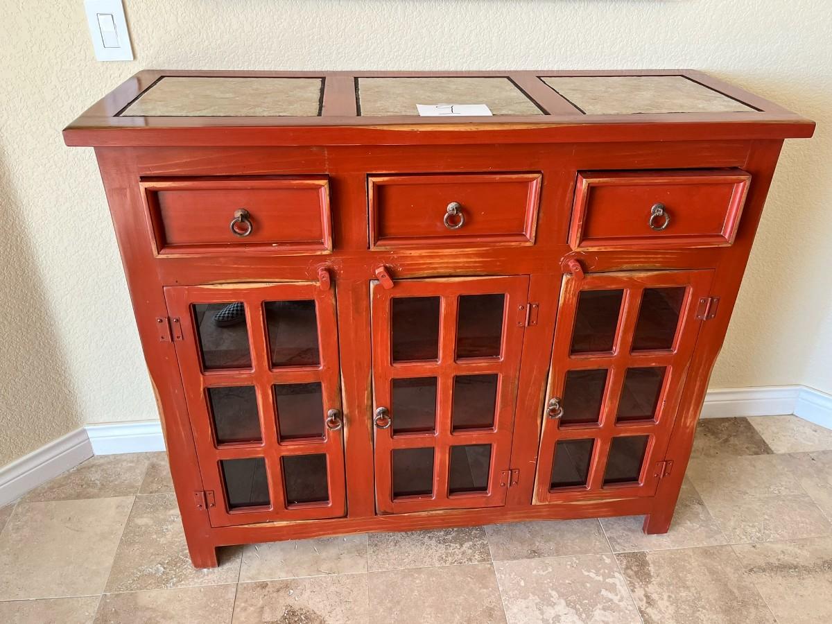 Red Buffet Entry Table | EstateSales.org