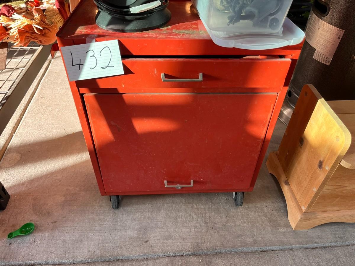 Red 2 Drawer Metal Tool Box On Wheels | EstateSales.org