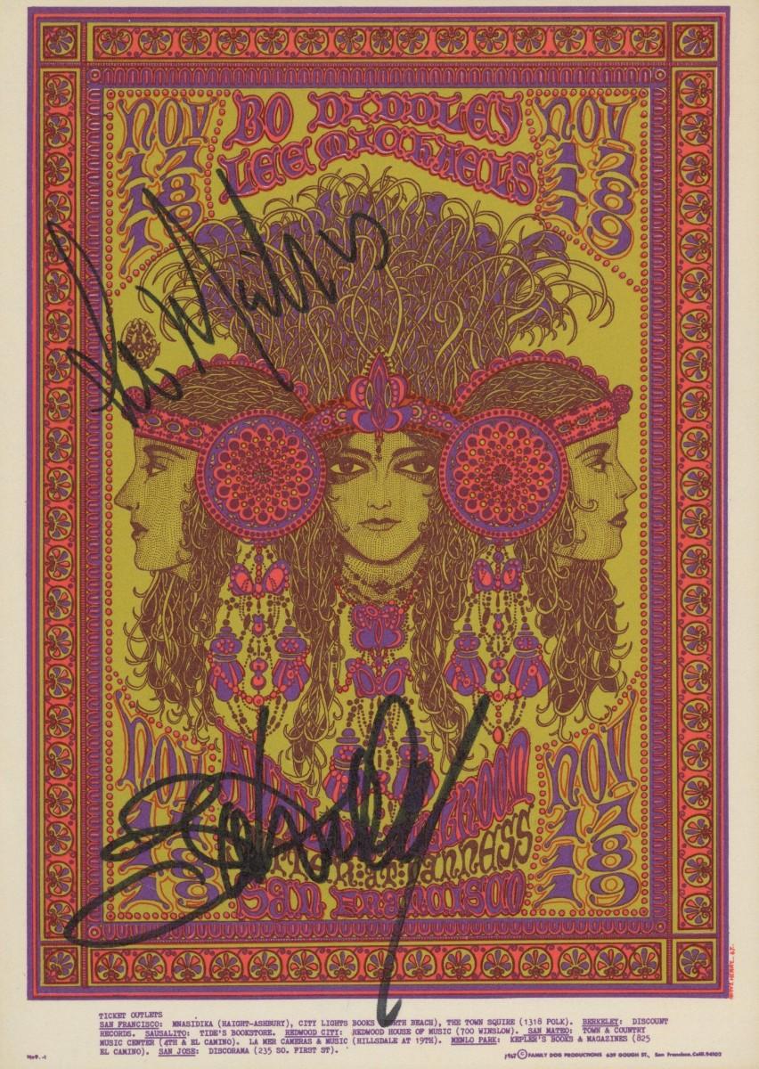 Bo Diddley and Lee Michaels signed concert postcard | EstateSales.org