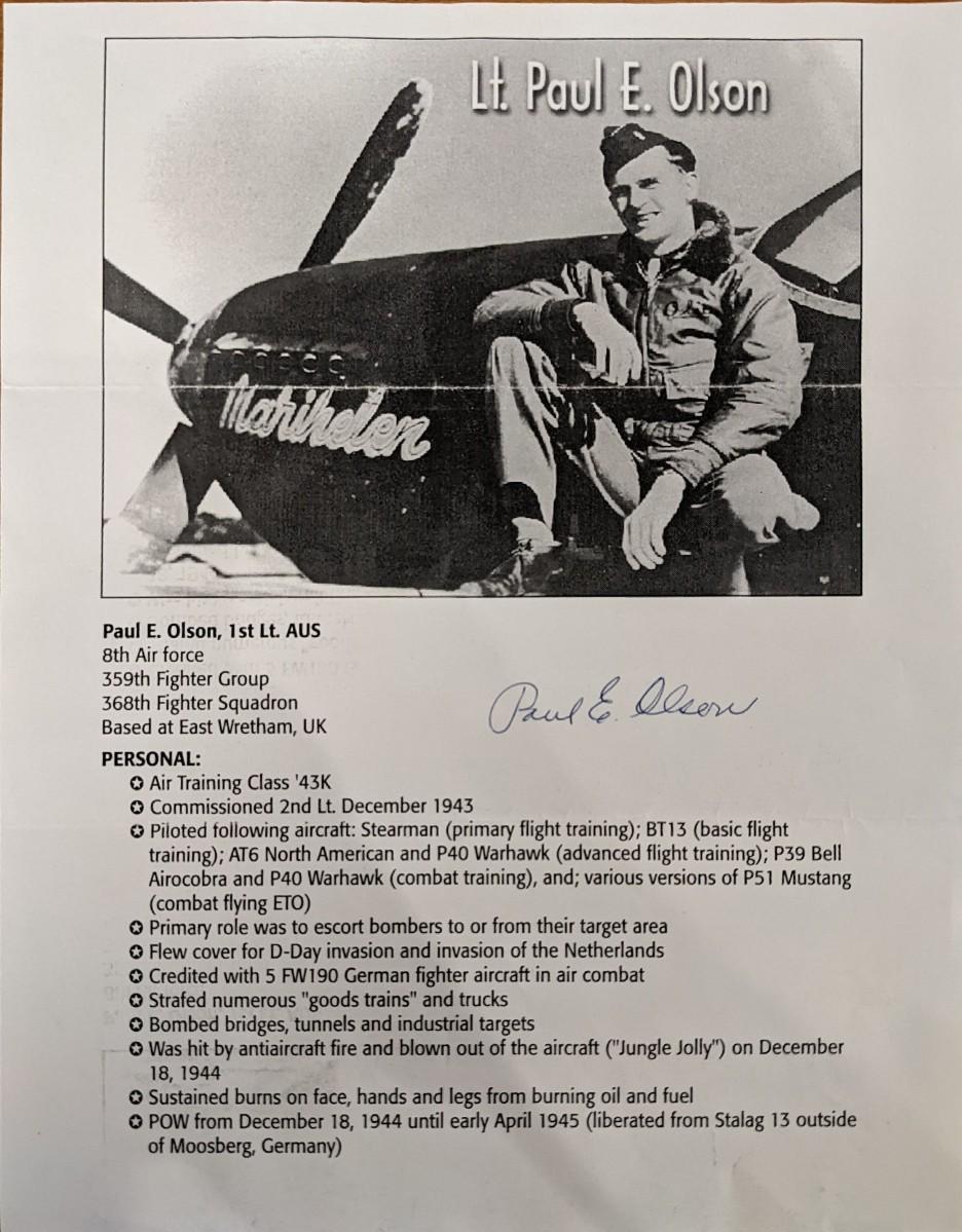 WW2 Pilot Paul E. Olson Signed Page | EstateSales.org