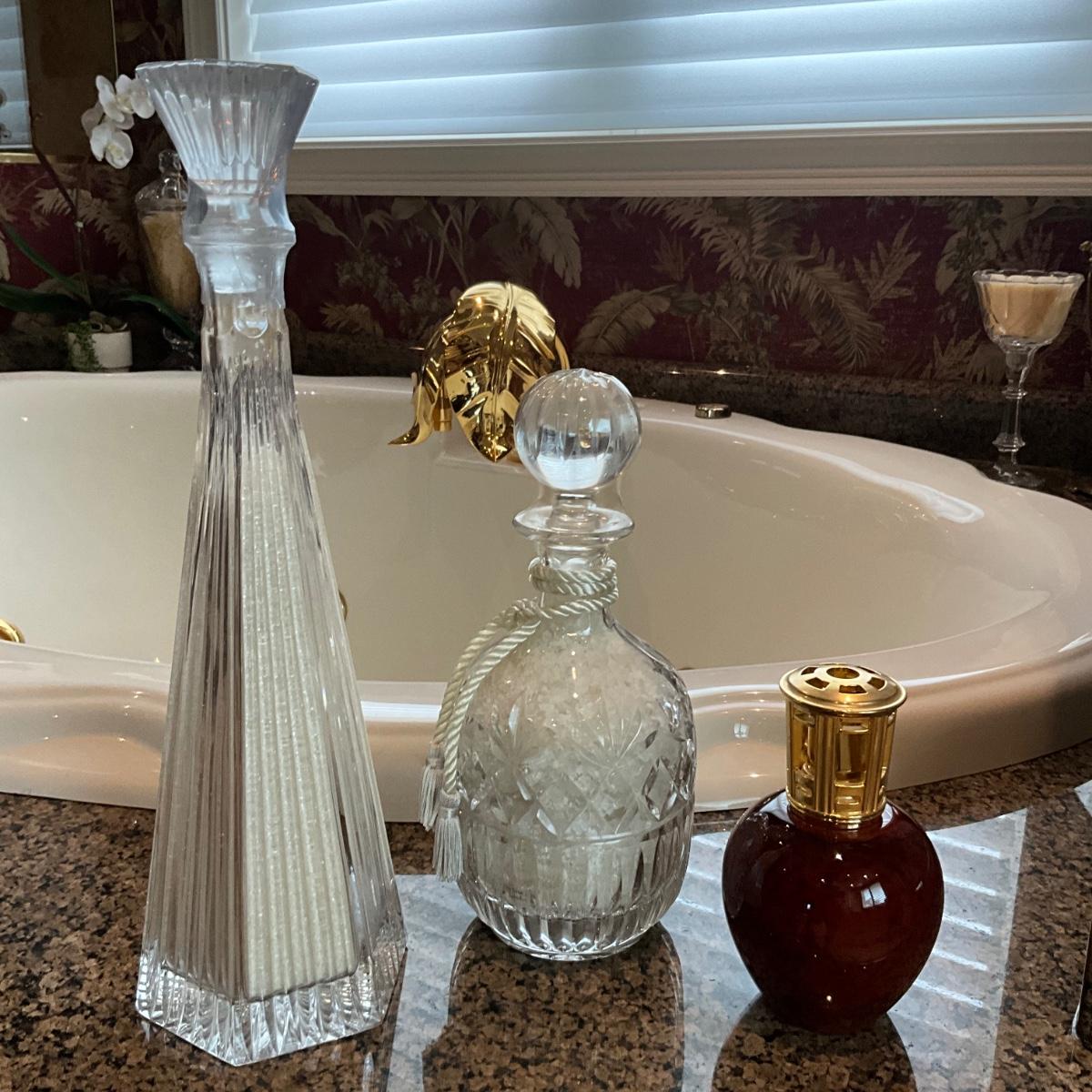 1006 Bath Salt Filled Crystal Decanters with Berger Lamp | EstateSales.org