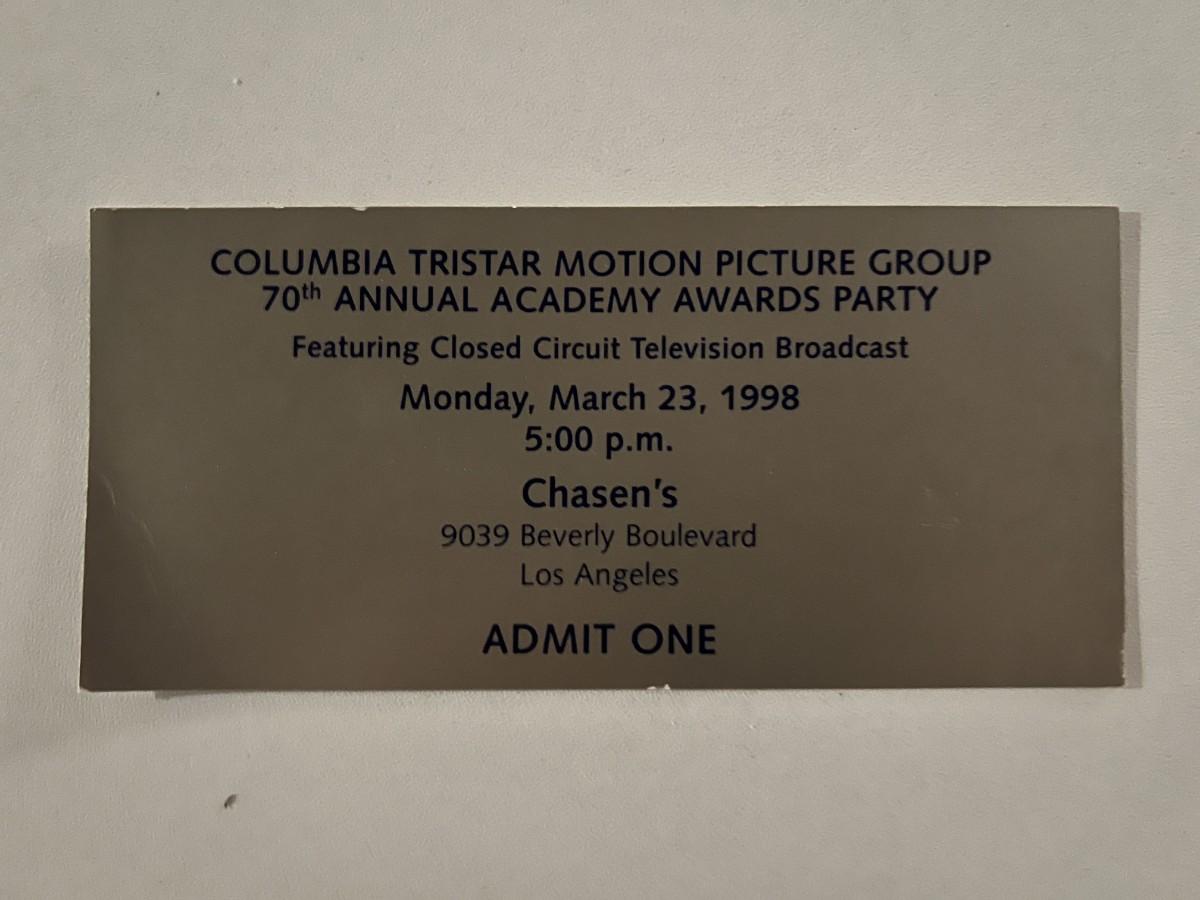 Original 1998 Admission Ticket to 70th Annual Academy Awards Party at ...