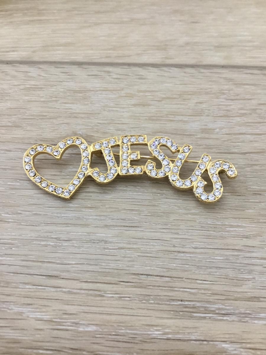 Gold tone Jesus rhinestone pin | EstateSales.org