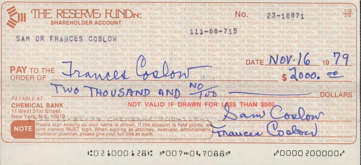Sam Coslow signed check | EstateSales.org