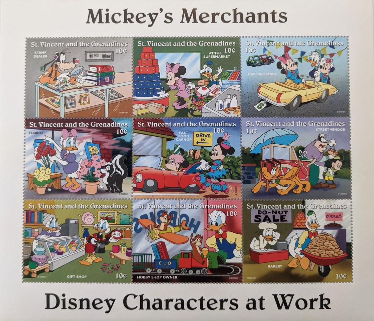Mickey's Merchants Disney Characters at Work Stamp Set | EstateSales.org