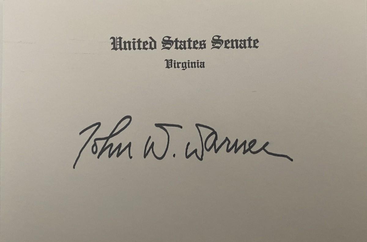 Virginia Senator John Warner original signature | EstateSales.org