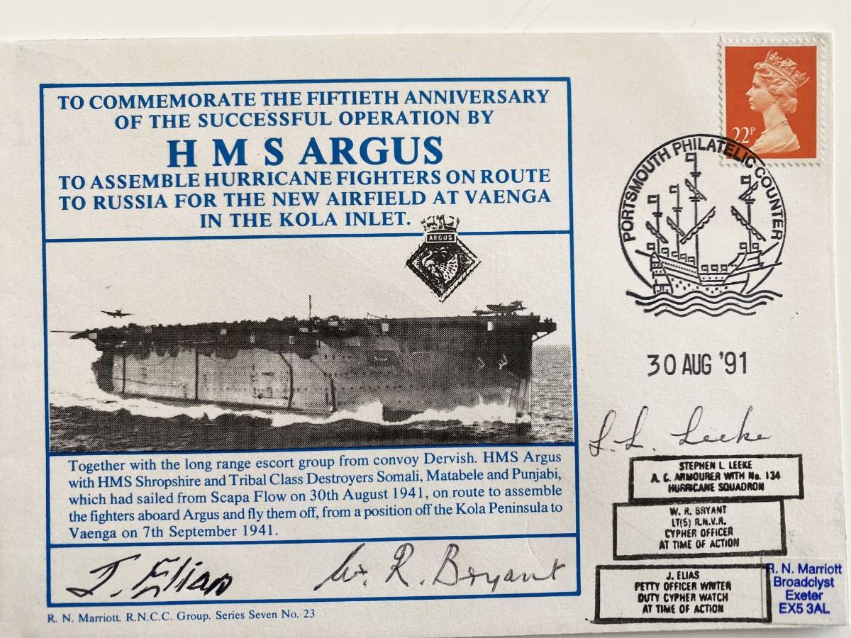WWII HMS Argus 50th Anniversary Commemorative Signed Cover ...