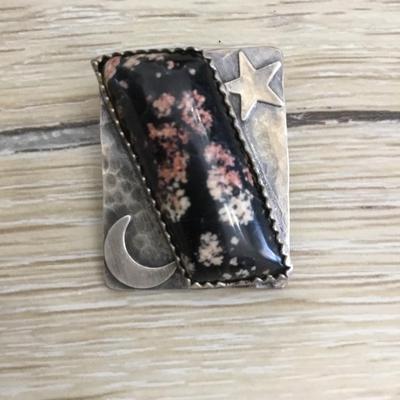 Vintage Silver toned moon& star & stone pin | EstateSales.org