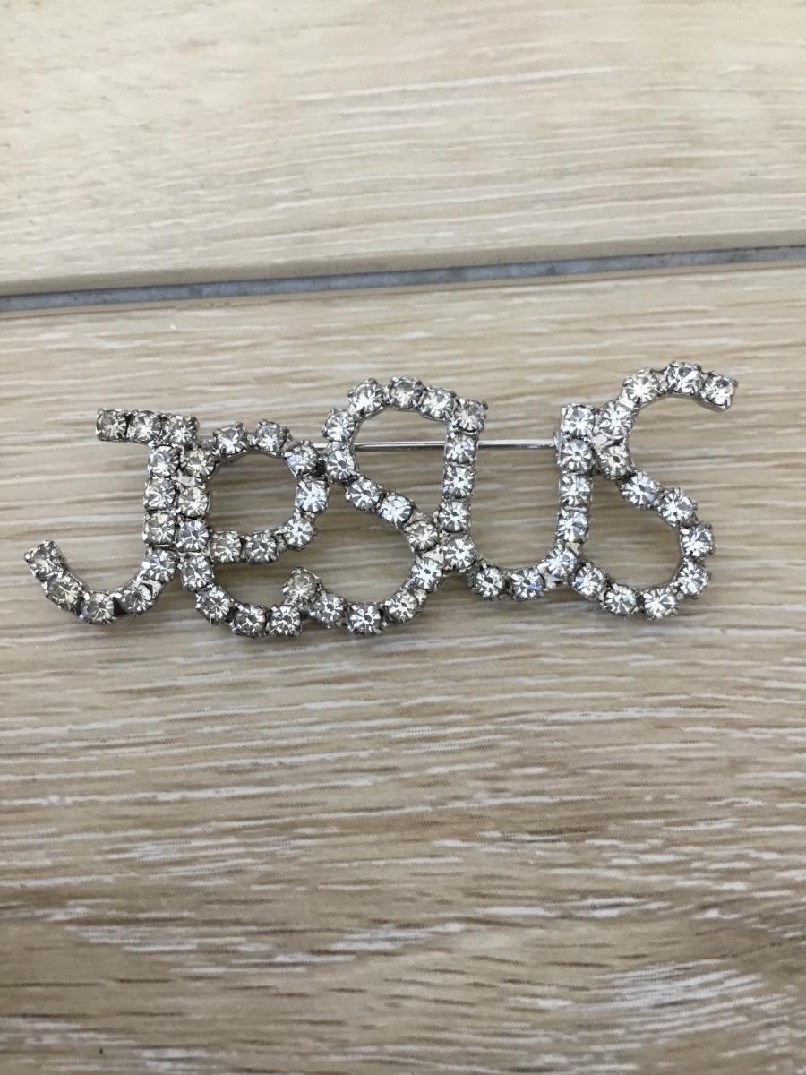 Jesus rhinestone pin vintage | EstateSales.org