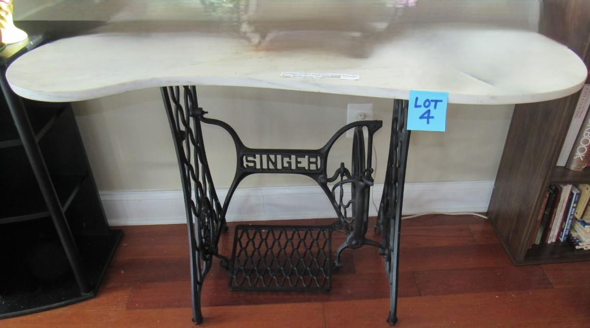 Lot 4 - Vintage Singer Cast Iron Black Treadle Base W/Granite Top ...