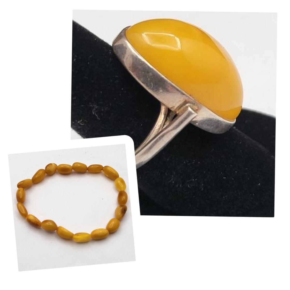 Vintage Oval Domed Butterscotch Amber Ring + Bonus Amber Stretch ...