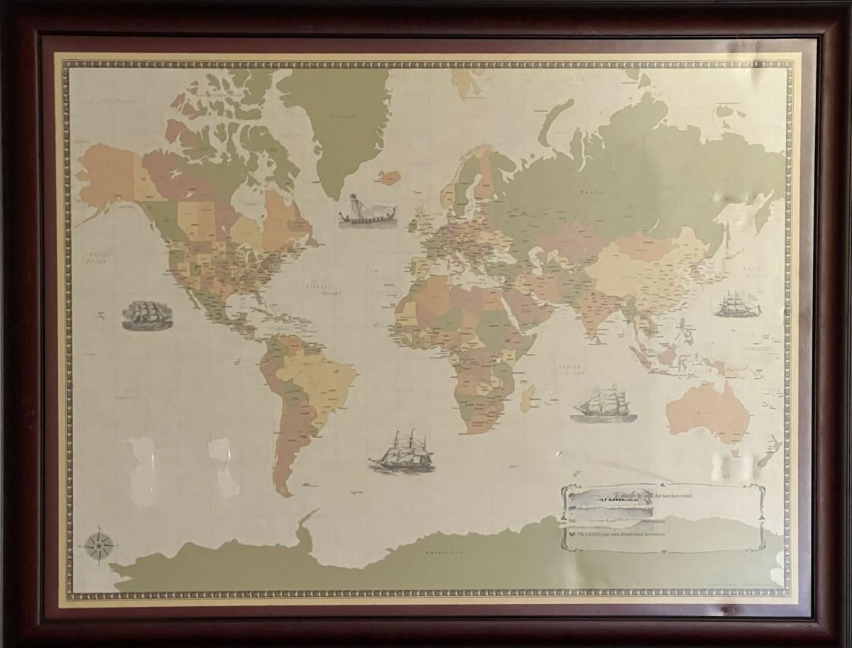 World Map custom framed | EstateSales.org