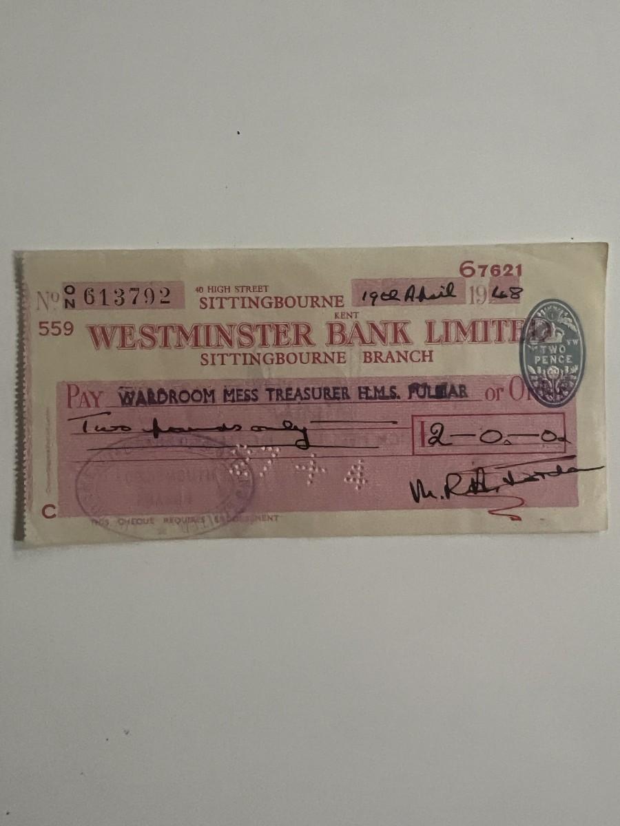 1948 Wardroom Mess Treasurer signed check | EstateSales.org
