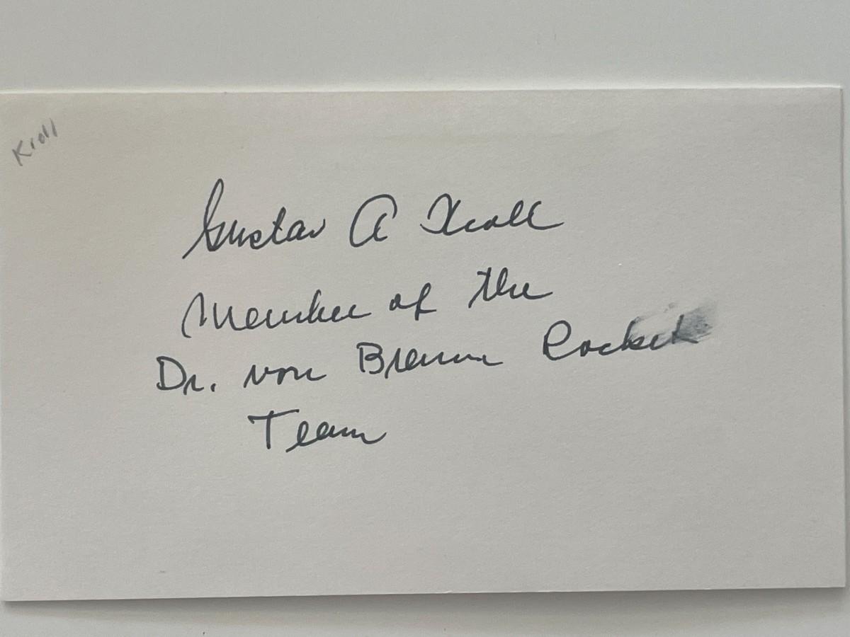 Rocket team member Gustav Kroll autograph note | EstateSales.org