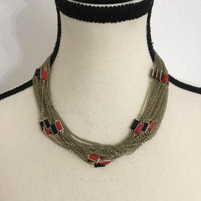 White and black house multi layered red and black statement necklace ...