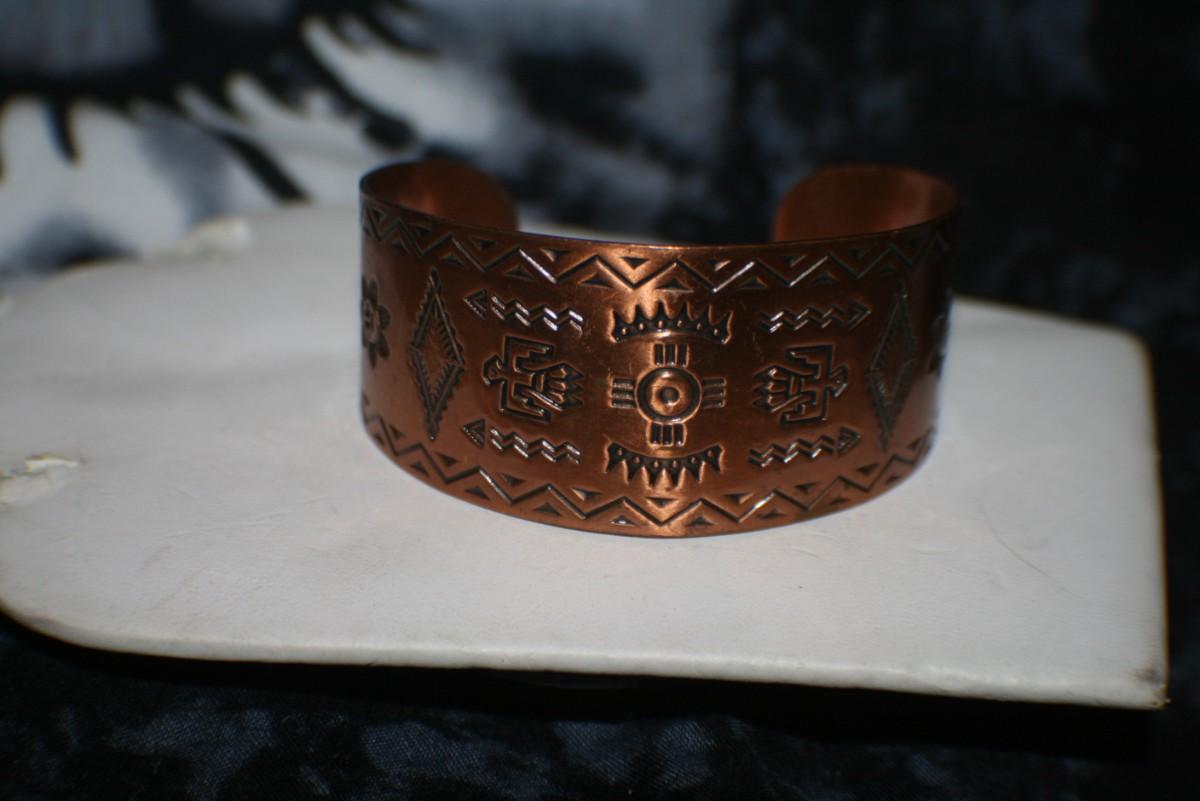 Copper Cuff Bracelet with Aztec Design | EstateSales.org