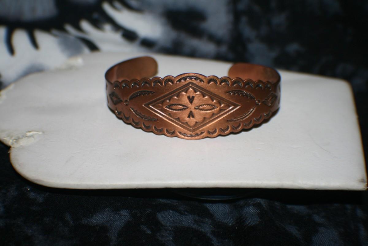 Copper Cuff Bangle Bracelet with Design | EstateSales.org