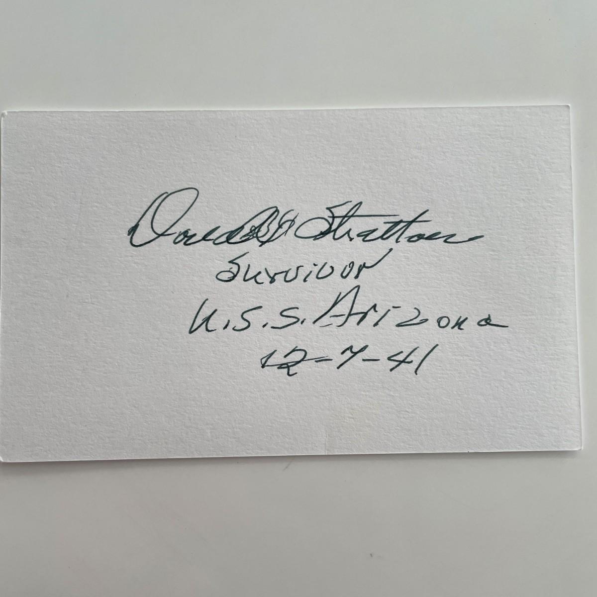 WWII Pearl Harbor Survivor Donald Stratton original signature ...