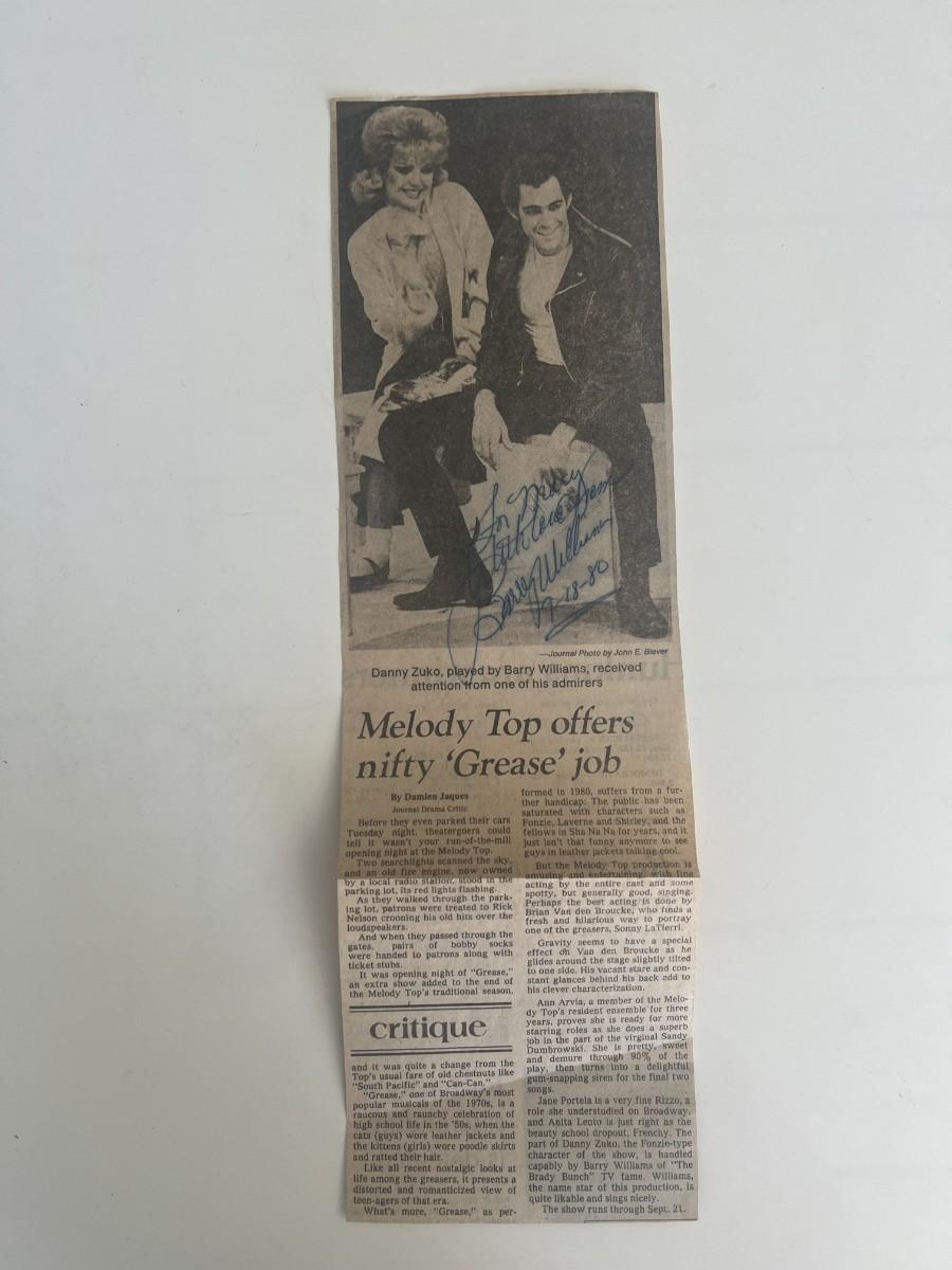Brady Bunch Barry Williams signed newspaper clipping | EstateSales.org