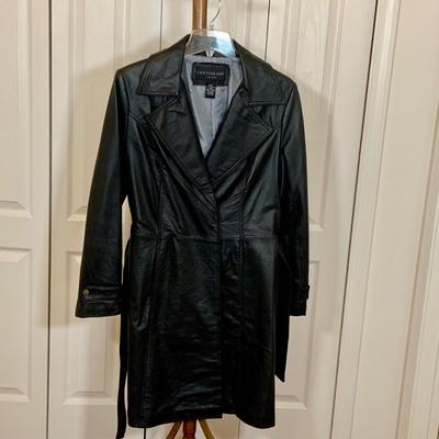 LOT:41: Vintage Black Leather Trench Coat by Centigrade Leather ...
