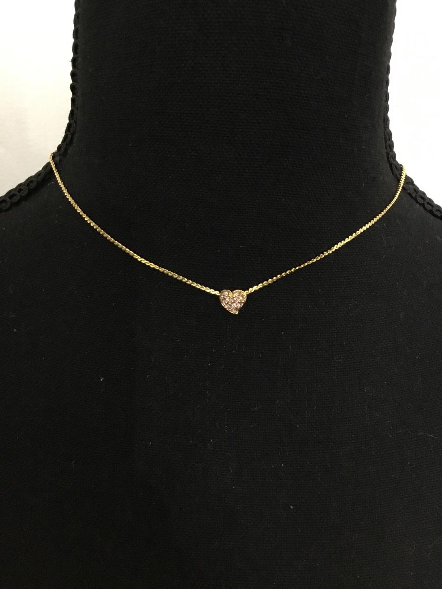 Vintage, gold, toned, dainty pink rhinestone heart pendant, choker ...