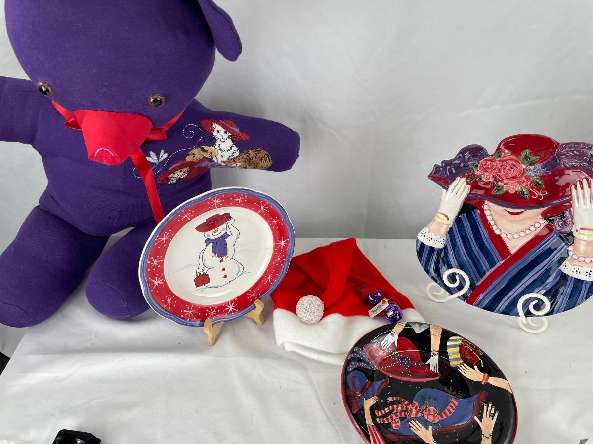 Red hats, Society, teddy bear, and plates | EstateSales.org