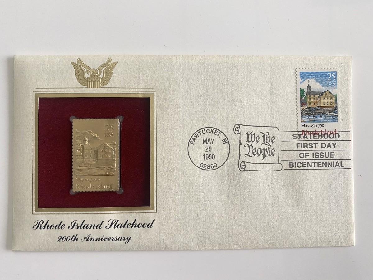 Rhode Island Statehood 200th Anniversary Gold Stamp Replica First Day ...
