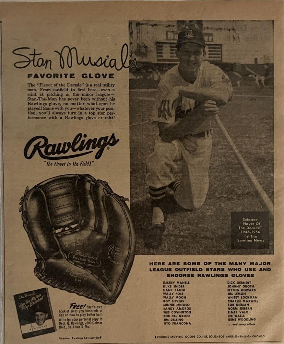 Stan Musial Rawlings magazine ad | EstateSales.org