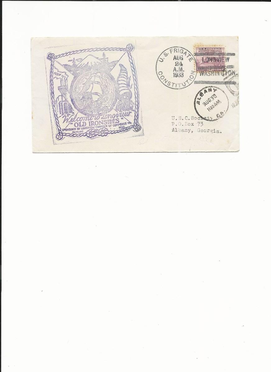 U.S. Frigate Constitution - First Day Cover - Longview, WA - 1933 ...