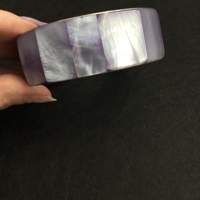 Silver-tone purple Abalone shell bangle bracelet | EstateSales.org