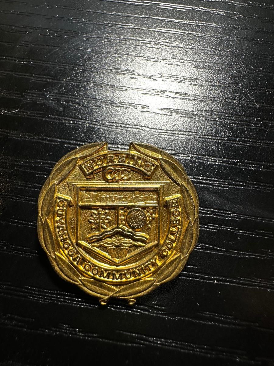 Gold fill nursing cuyahoga community college pin/brooch | EstateSales.org