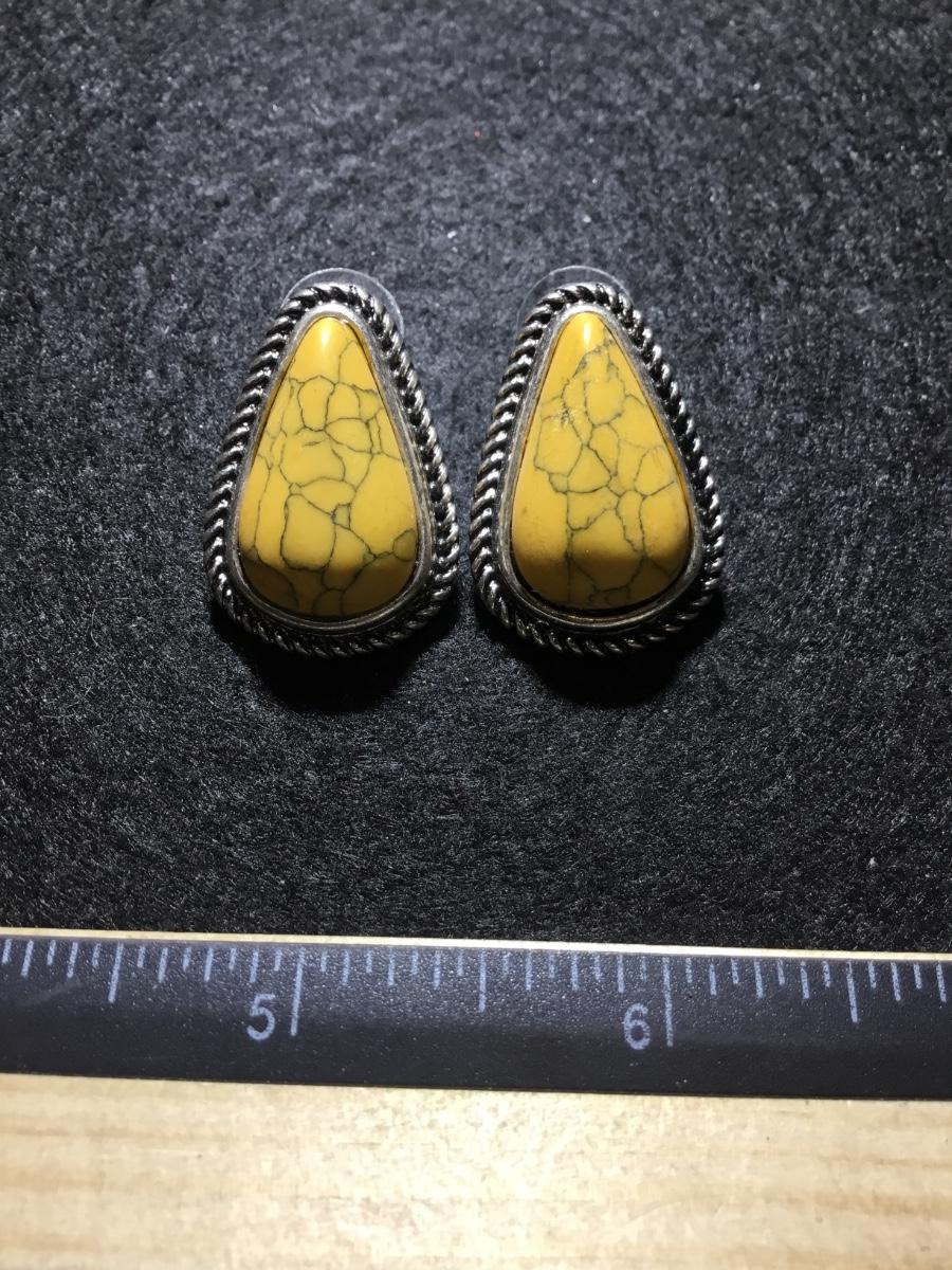 Silver tone yellow howlite stone type statement earrings | EstateSales.org