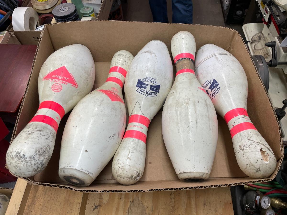 Box with 5 Regulation size Bowling Pins | EstateSales.org