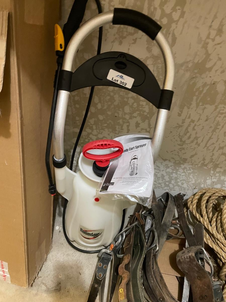 Round Up rolling Cart Sprayer & Pump w/paperwork | EstateSales.org