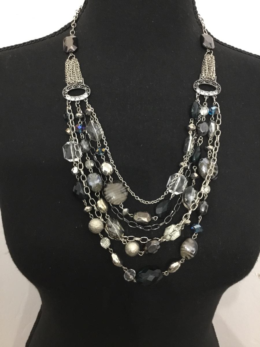 Beautiful, silver toned, multi, layered crystal glass, bead statement ...