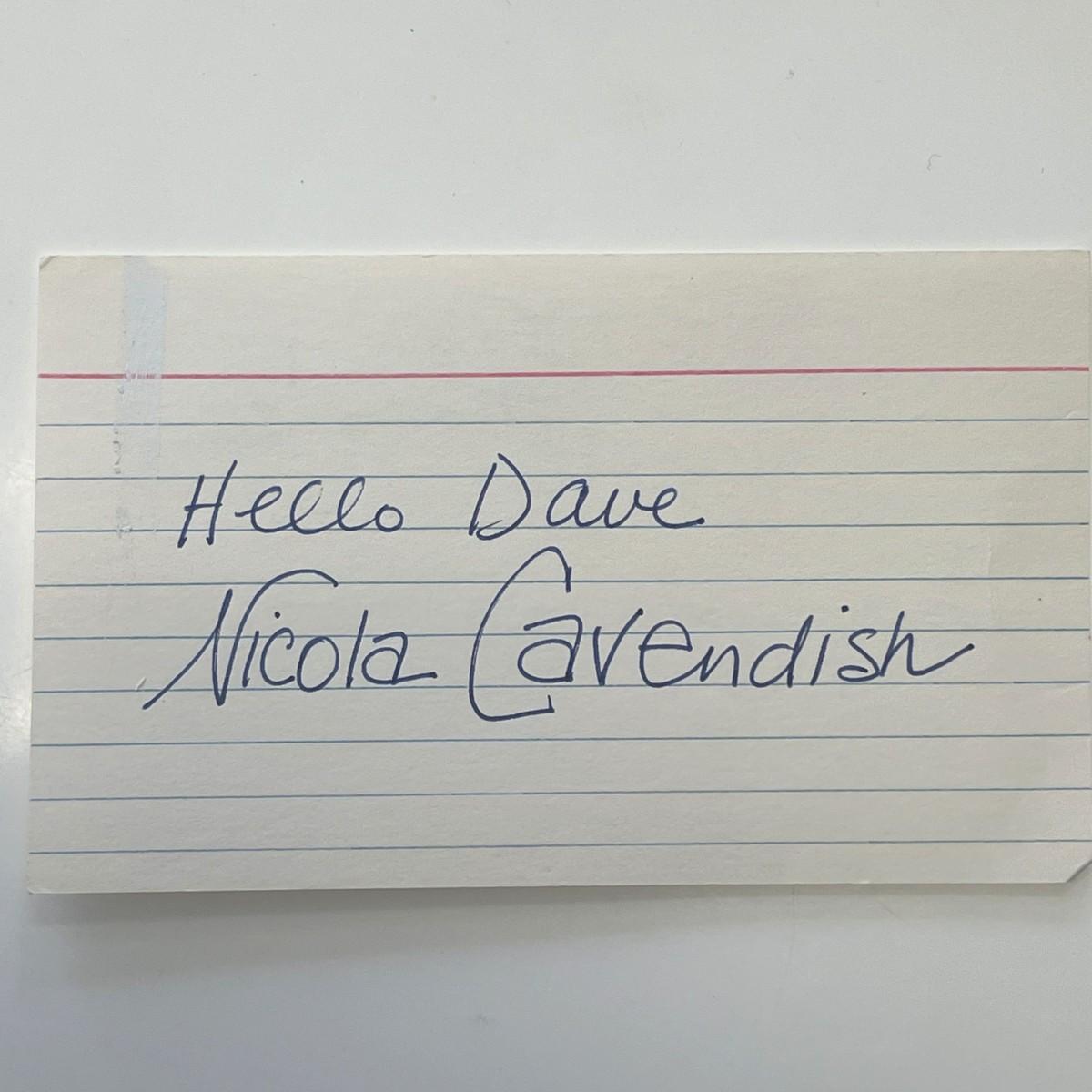 Actress Nicola Cavendish signed note | EstateSales.org