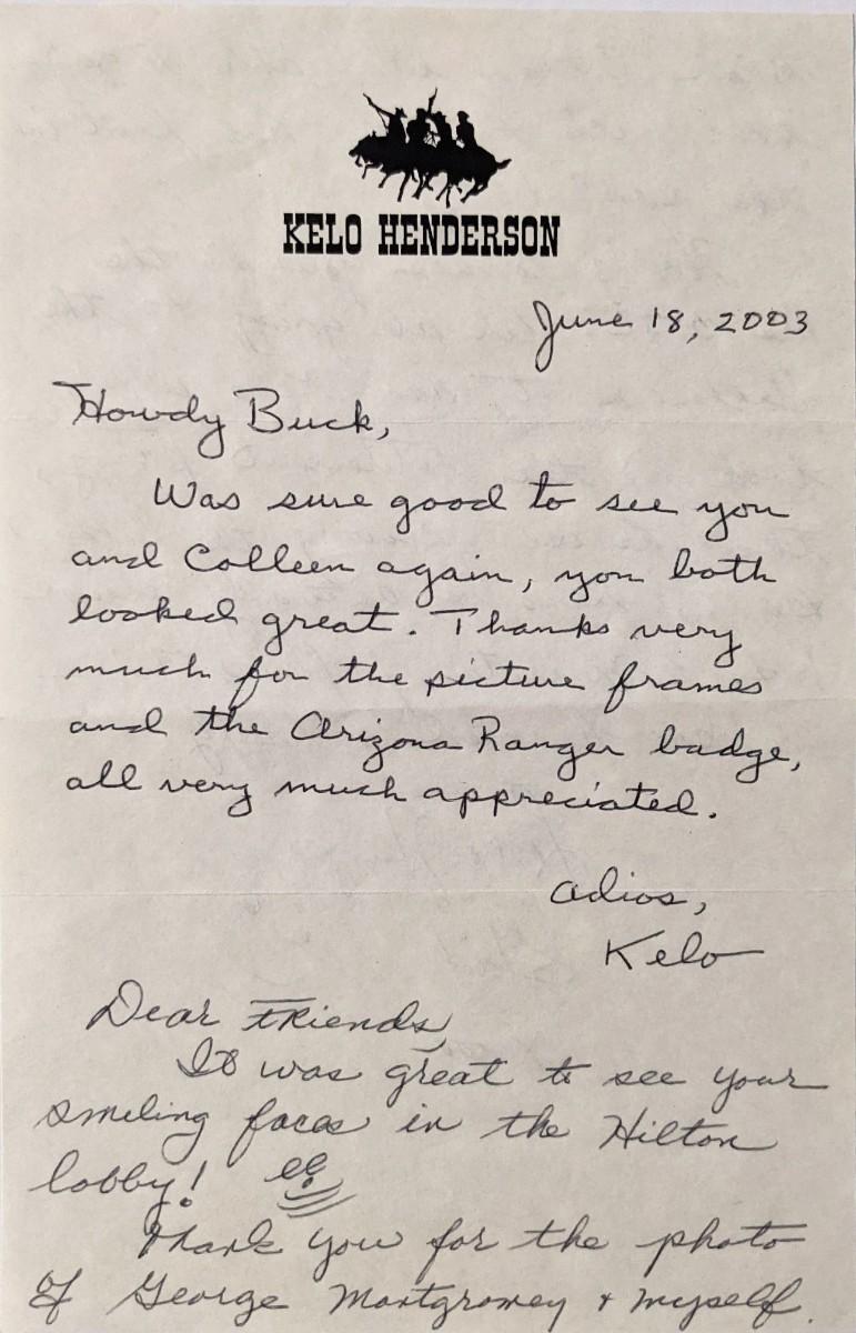 Kelo Henderson Signed Letter | EstateSales.org