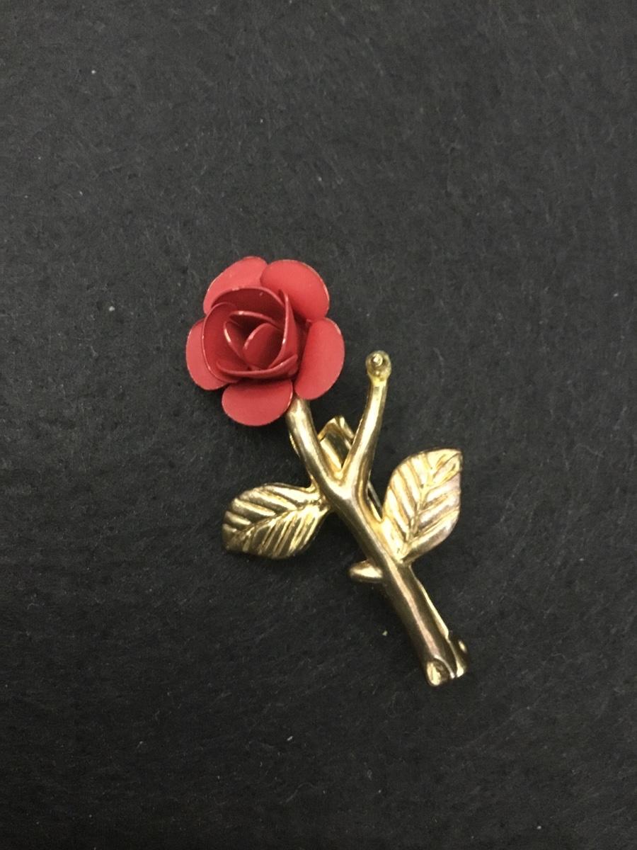 Vintage, gold tone, red Rose pin | EstateSales.org