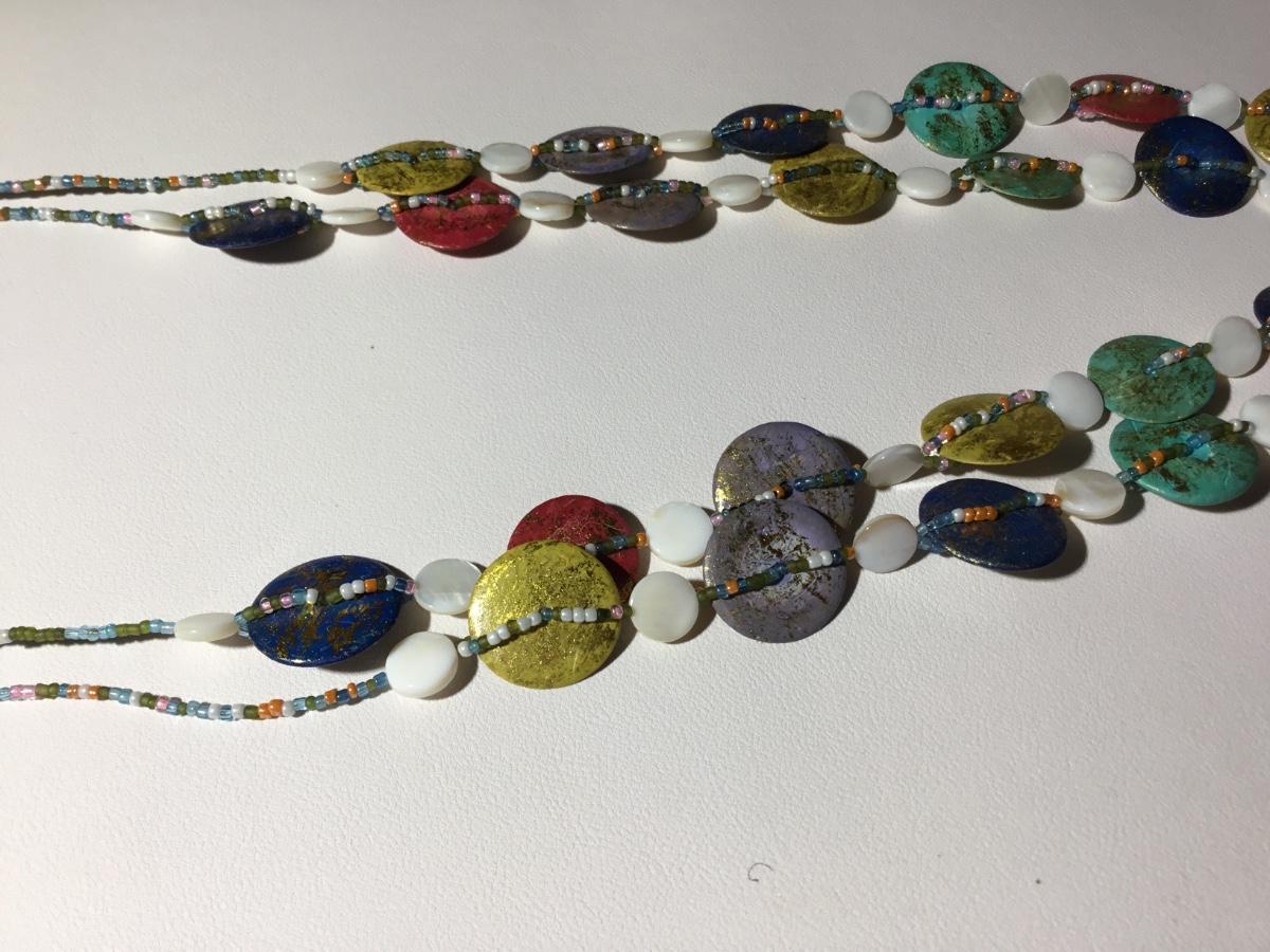 Beautiful colorful shell disc beaded 2 strand long vintage necklace ...