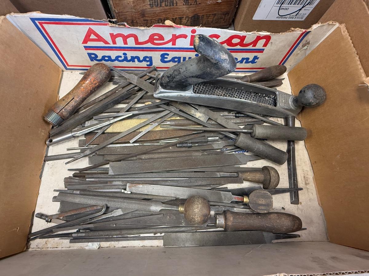 Box of vintage metal files | EstateSales.org