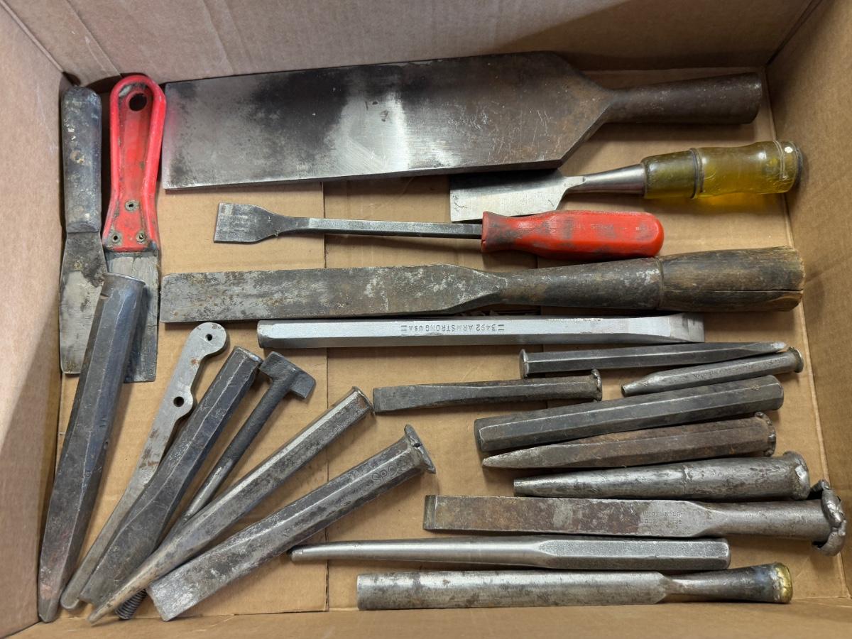 Box of Vintage Metal Chisels | EstateSales.org