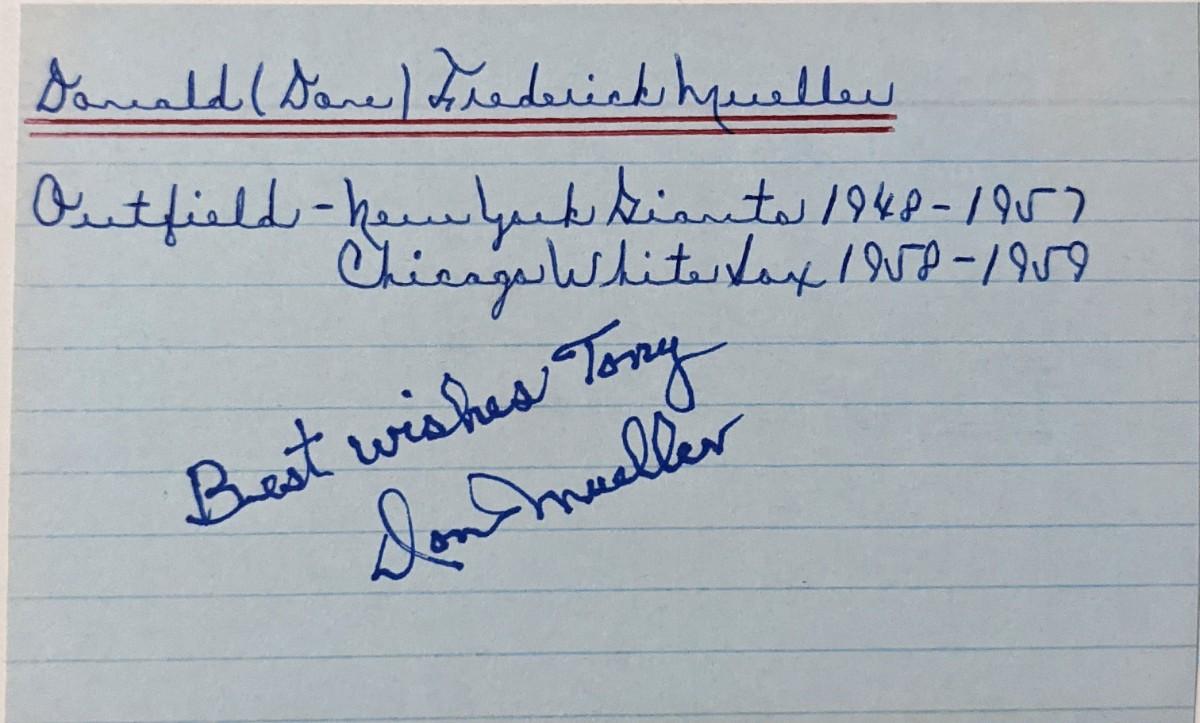 MLB player Don Mueller signed index card | EstateSales.org