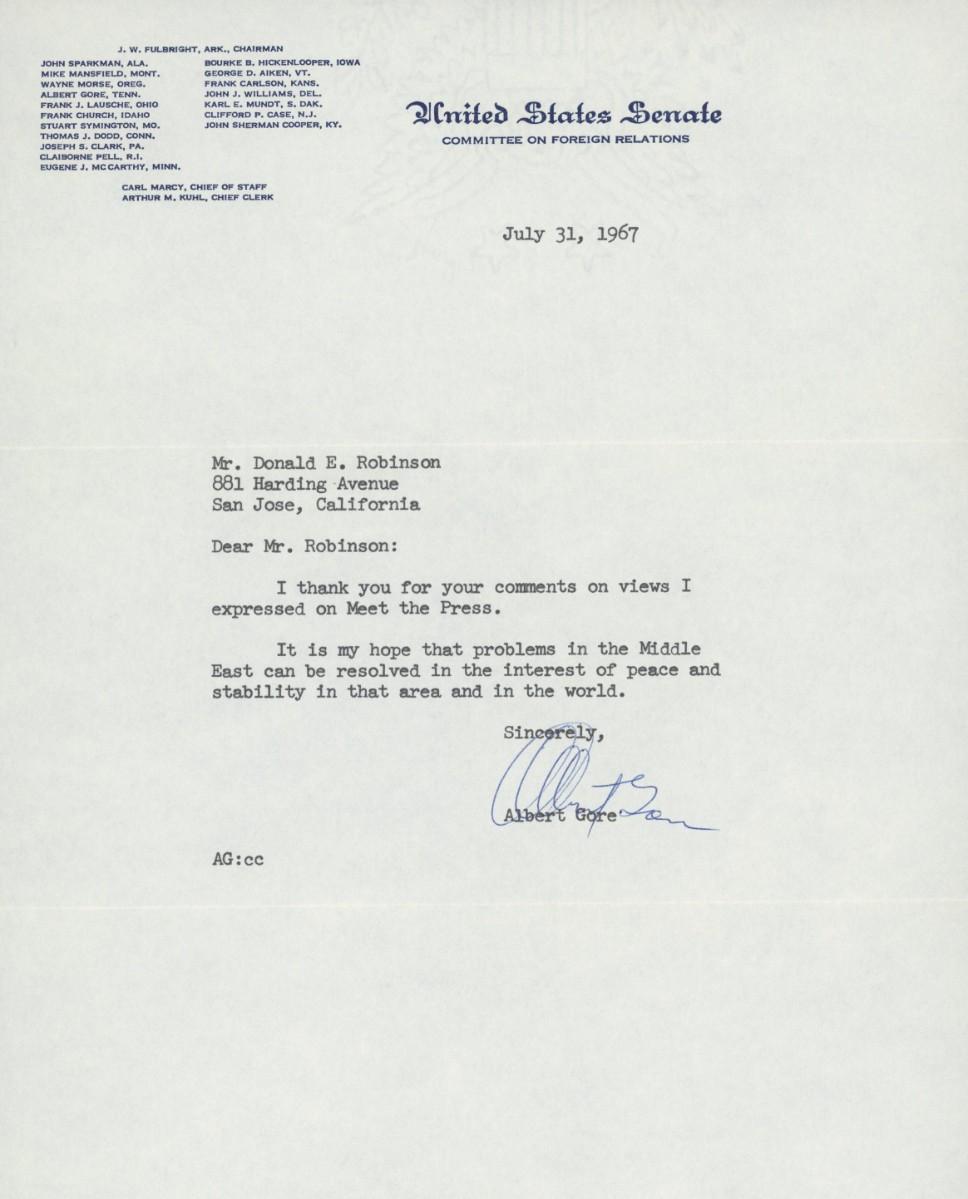 Al Gore signed letter | EstateSales.org
