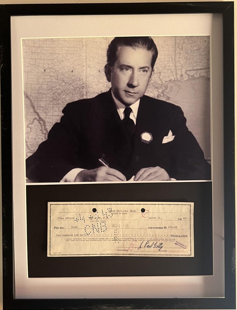 J. Paul Getty custom framed signed check | EstateSales.org