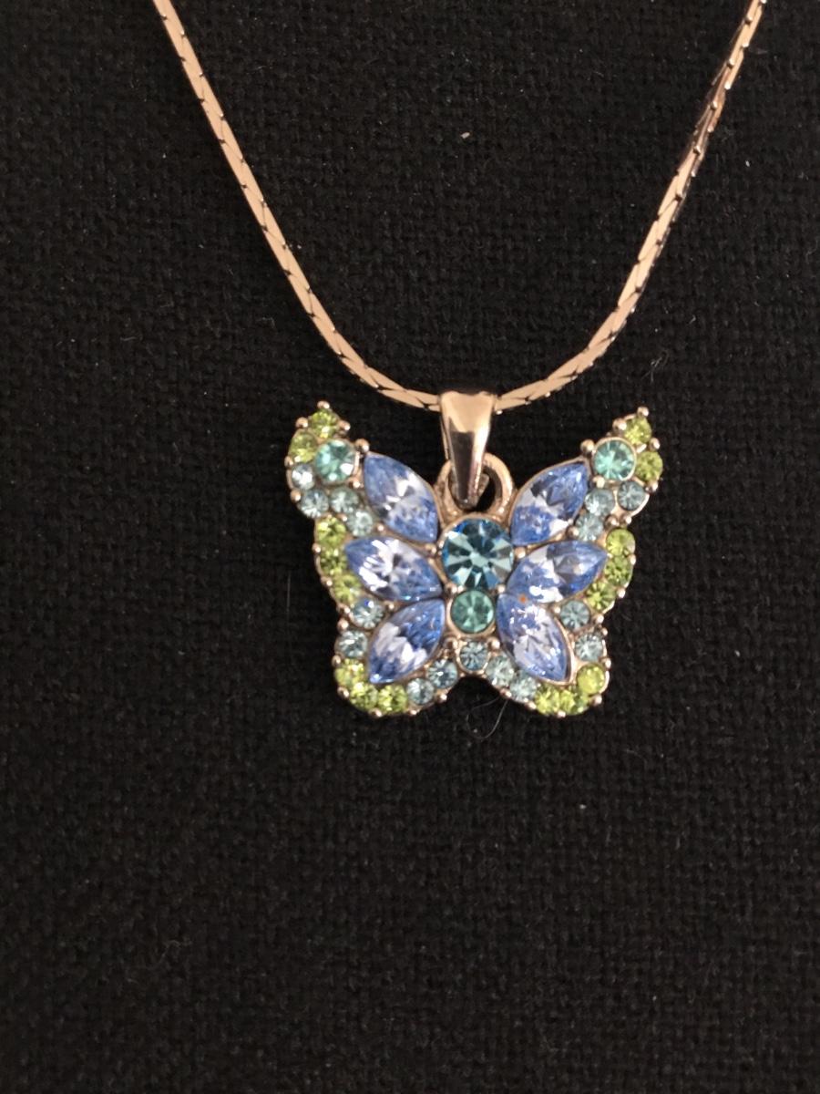 Vintage silver tone Blue rhinestone, butterfly, pendant, and necklace ...